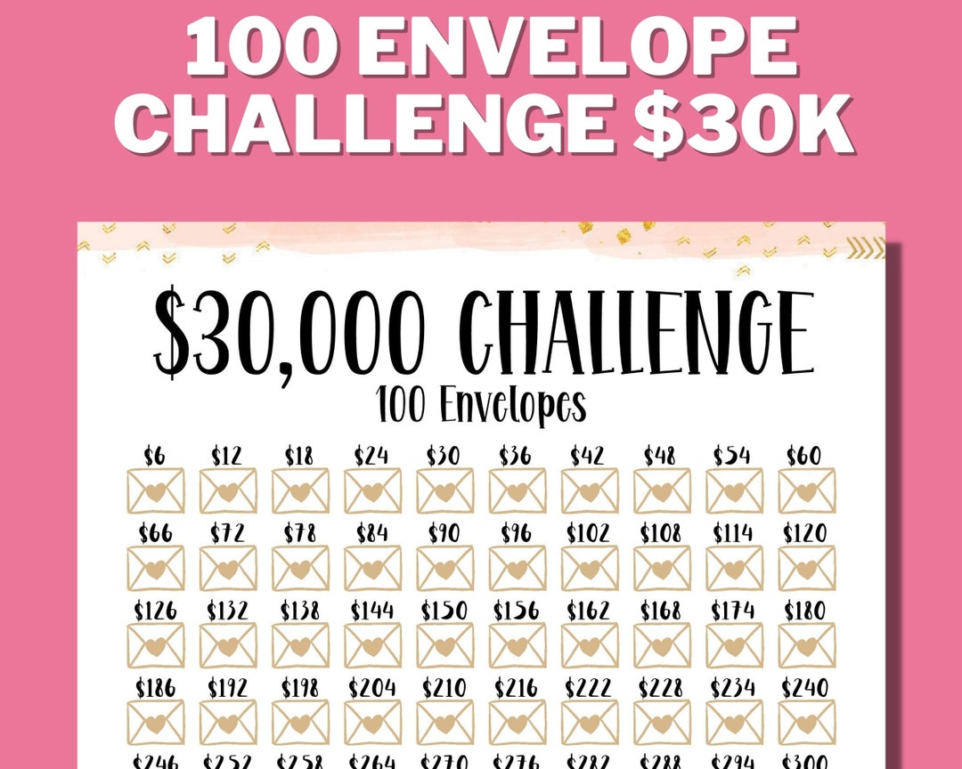 30K 100 Envelope Challenge PRINTABLE, 30,000 Saving Tracker, 30K ...