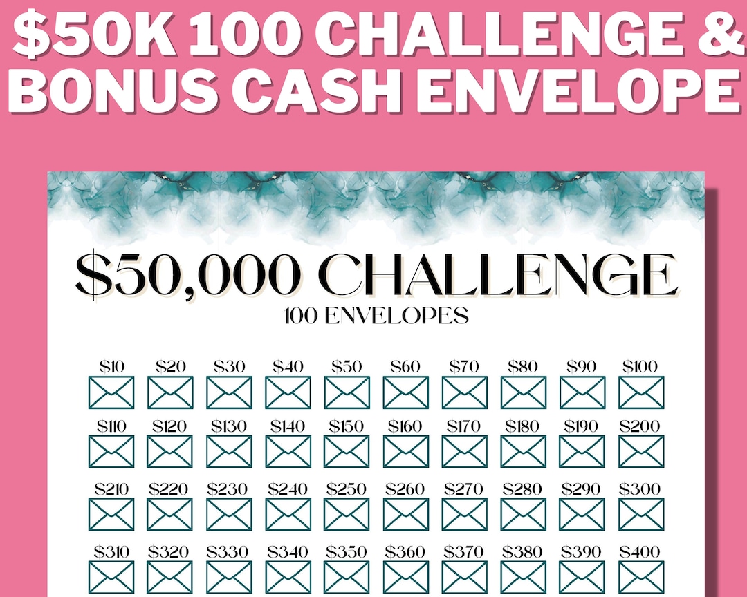 50K 100 Envelope Challenge PRINTABLE, 50000 Saving Tracker, 100 Days ...