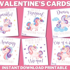 Rainbow Unicorn Valentine's Day Cards for Kids PRINTABLE, Unicorn ...