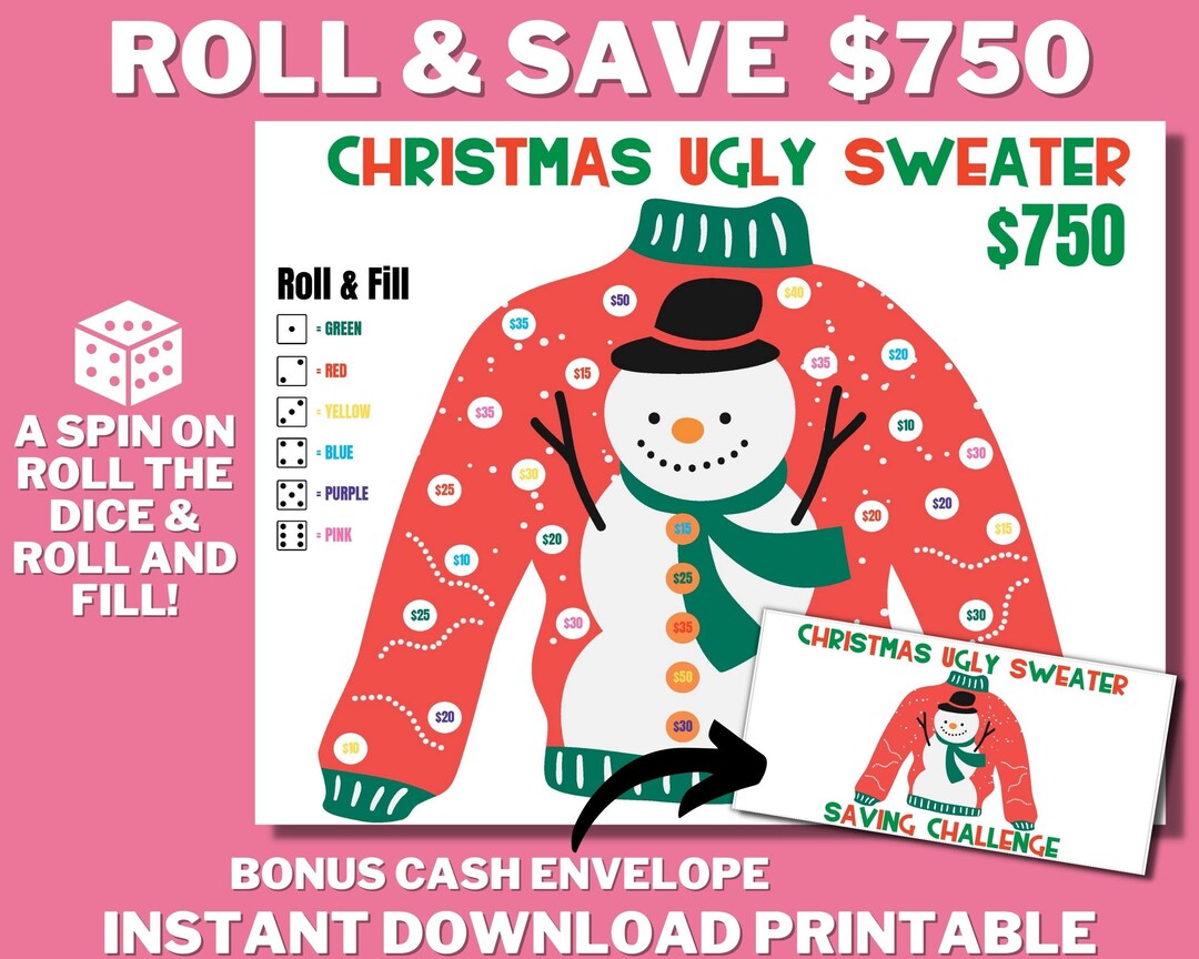 Christmas Holiday Ugly Sweater PRINTABLE, Roll the Dice, Cash Envelope ...