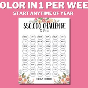 50K 52 Week Saving Challenge Printable, 50,000 Saving Tracker, 50K ...