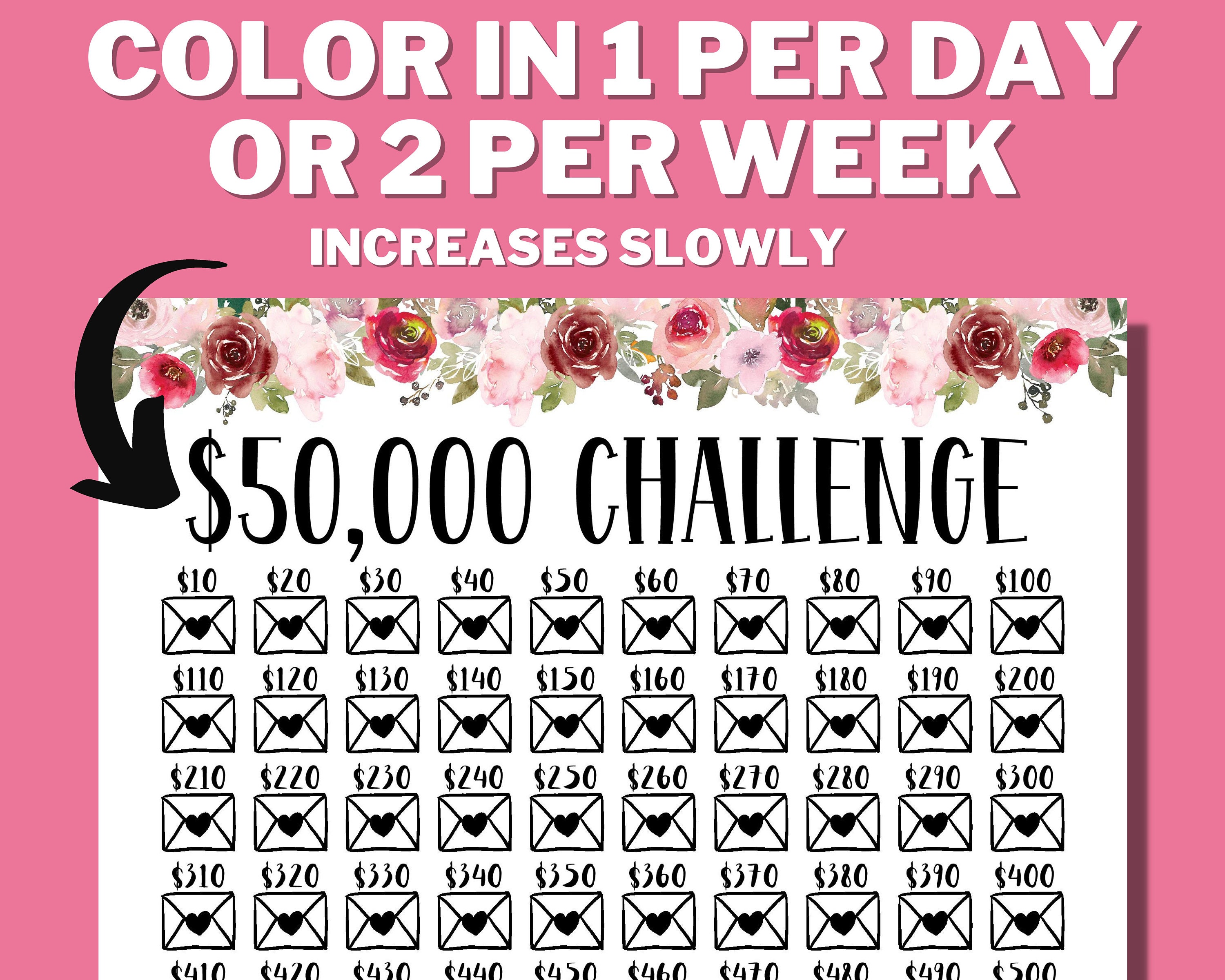 50K 100 ENVELOPE CHALLENGE Printable, 50,000 Saving Tracker, 50K ...