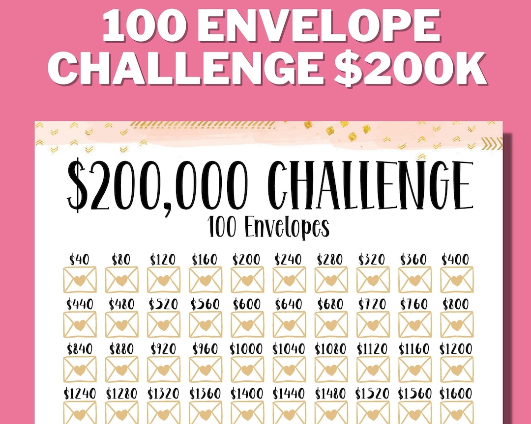 200K 100 Envelope Challenge PRINTABLE, House Saving, 100 Days Challenge ...