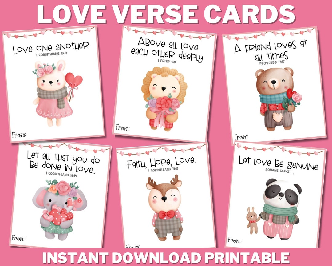 Bible Verse Valentine Cards PRINTABLE, Valentines Scripture Cards ...
