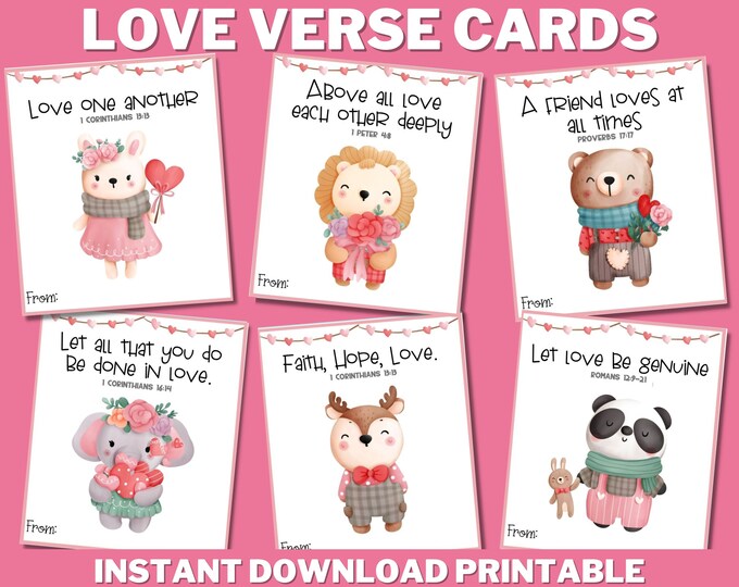 Christian Valentines Love Scripture Cards | Kids Valentine's Day Cards ...