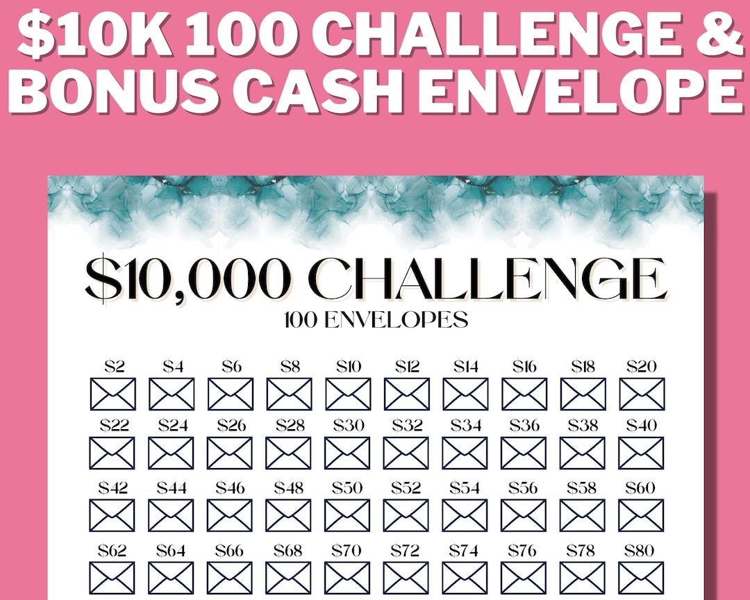 10K 100 ENVELOPE CHALLENGE Printable, 10,000 Saving Tracker, 10K Challenge, Savings Goal, Money ...