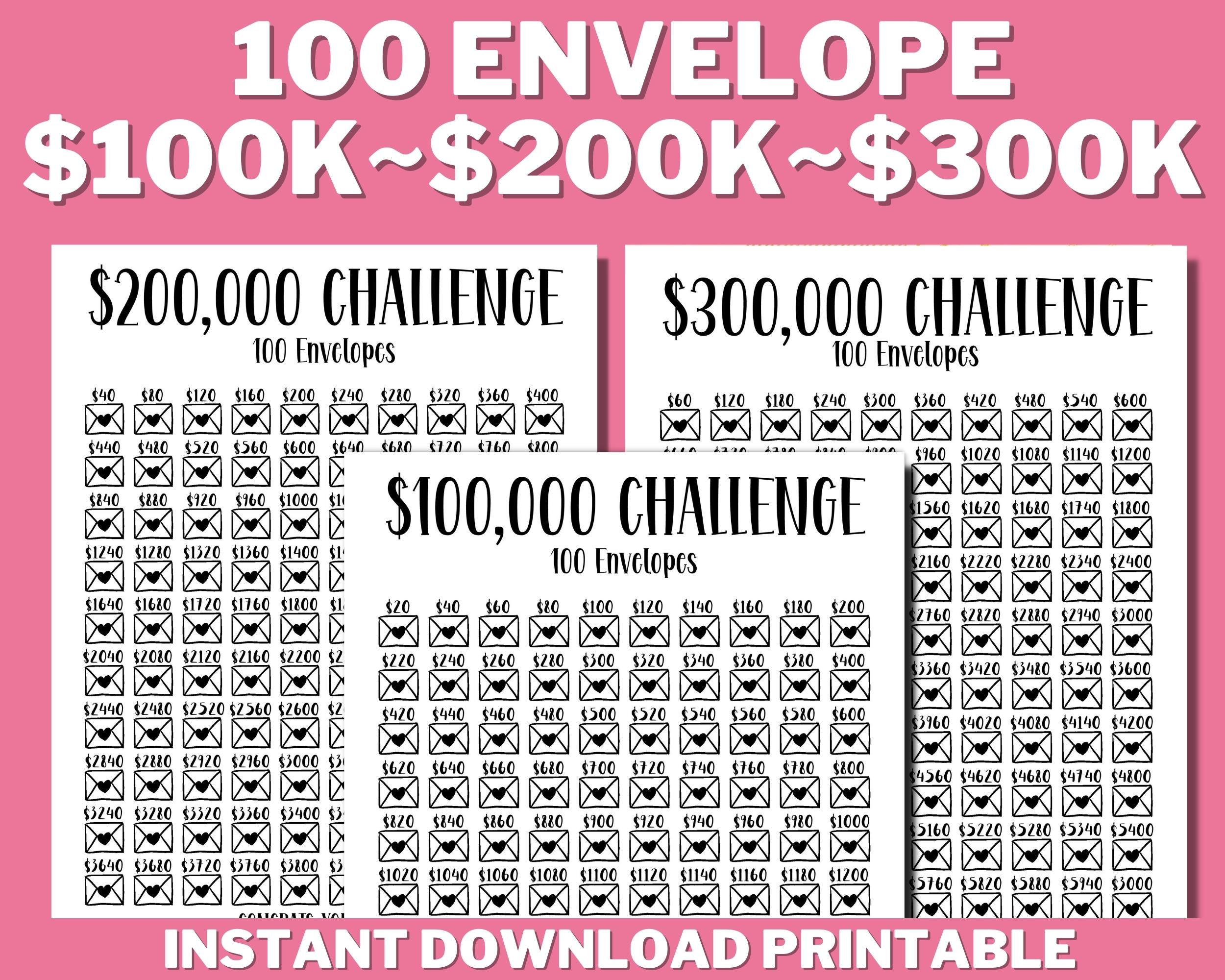 PRINTABLE 100K~200K~300K 100 Envelope Challenge Bundle, Saving Tracker ...