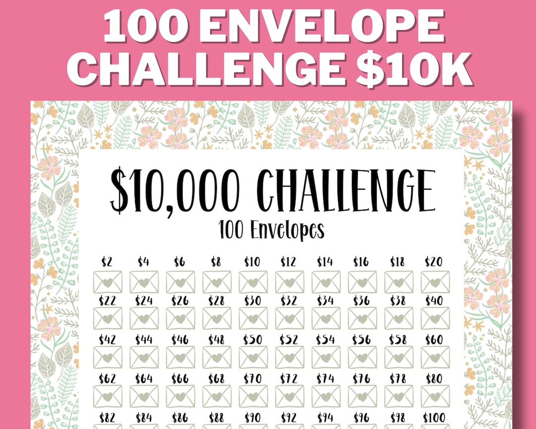 10K 100 ENVELOPE CHALLENGE Printable, 10,000 Saving Tracker, 10K ...