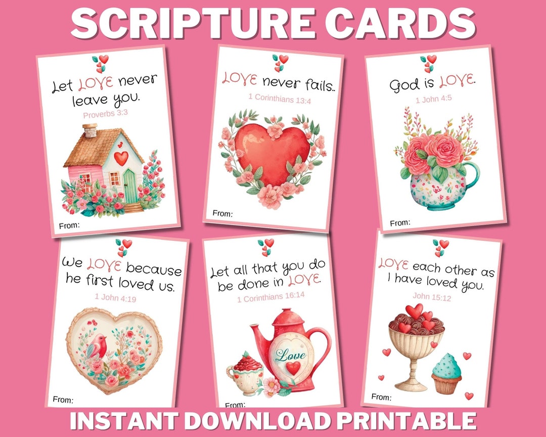 Bible Verse Valentine Cards PRINTABLE, Valentines Scripture Cards ...