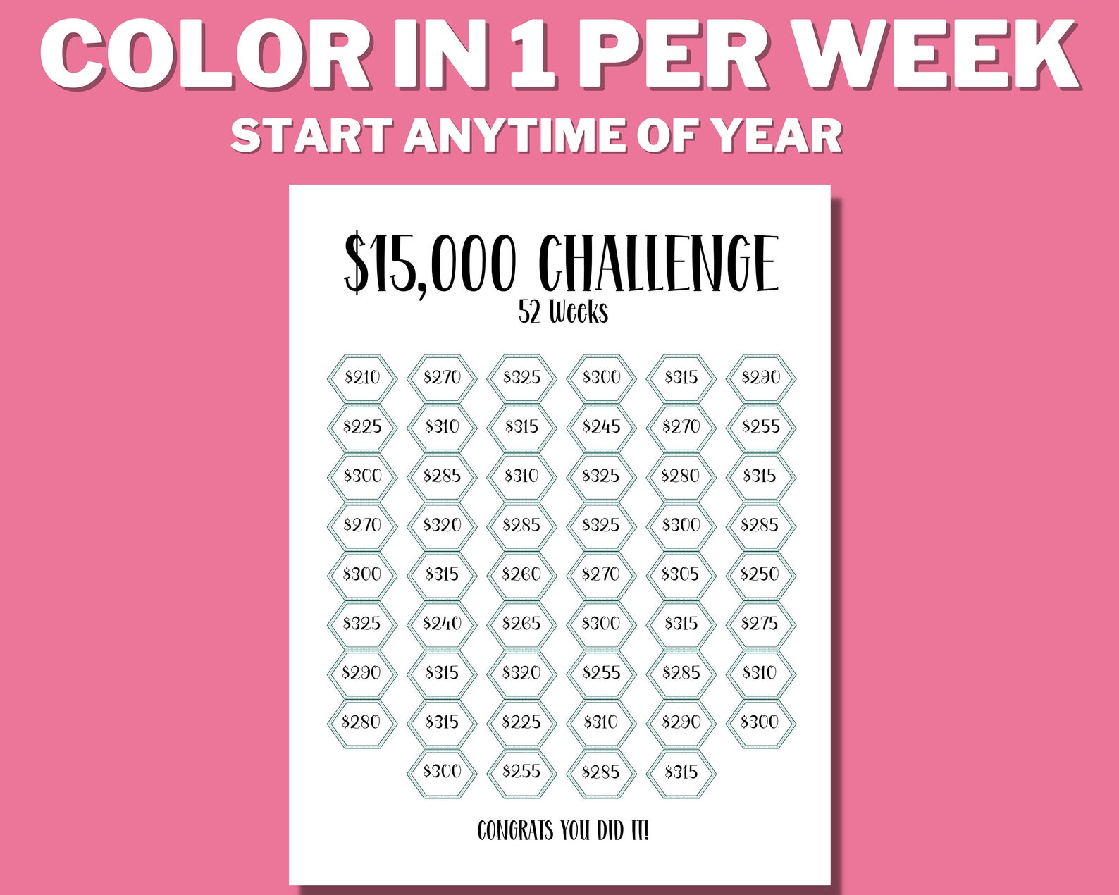 15K 52 Week Savings Challenge Printable, 15000 Saving Tracker, 15K ...