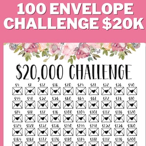 20K 100 ENVELOPE CHALLENGE Printable, 20,000 Saving Tracker, 20K ...