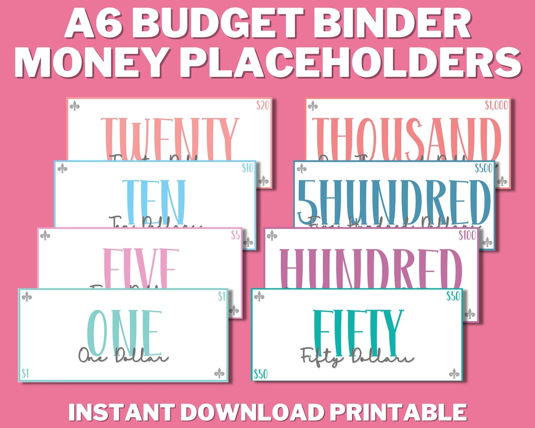 PRINTABLE Money Placeholders for A6 Budget Binders, A6 Cash Envelope ...