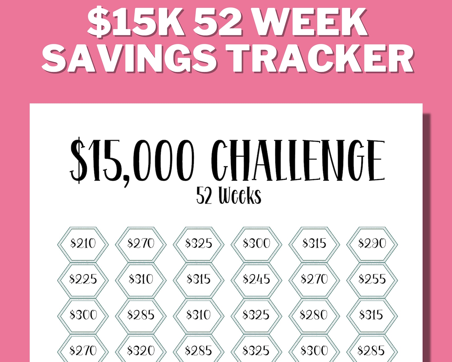 15K 52 Week Savings Challenge Printable, 15000 Saving Tracker, 15K ...