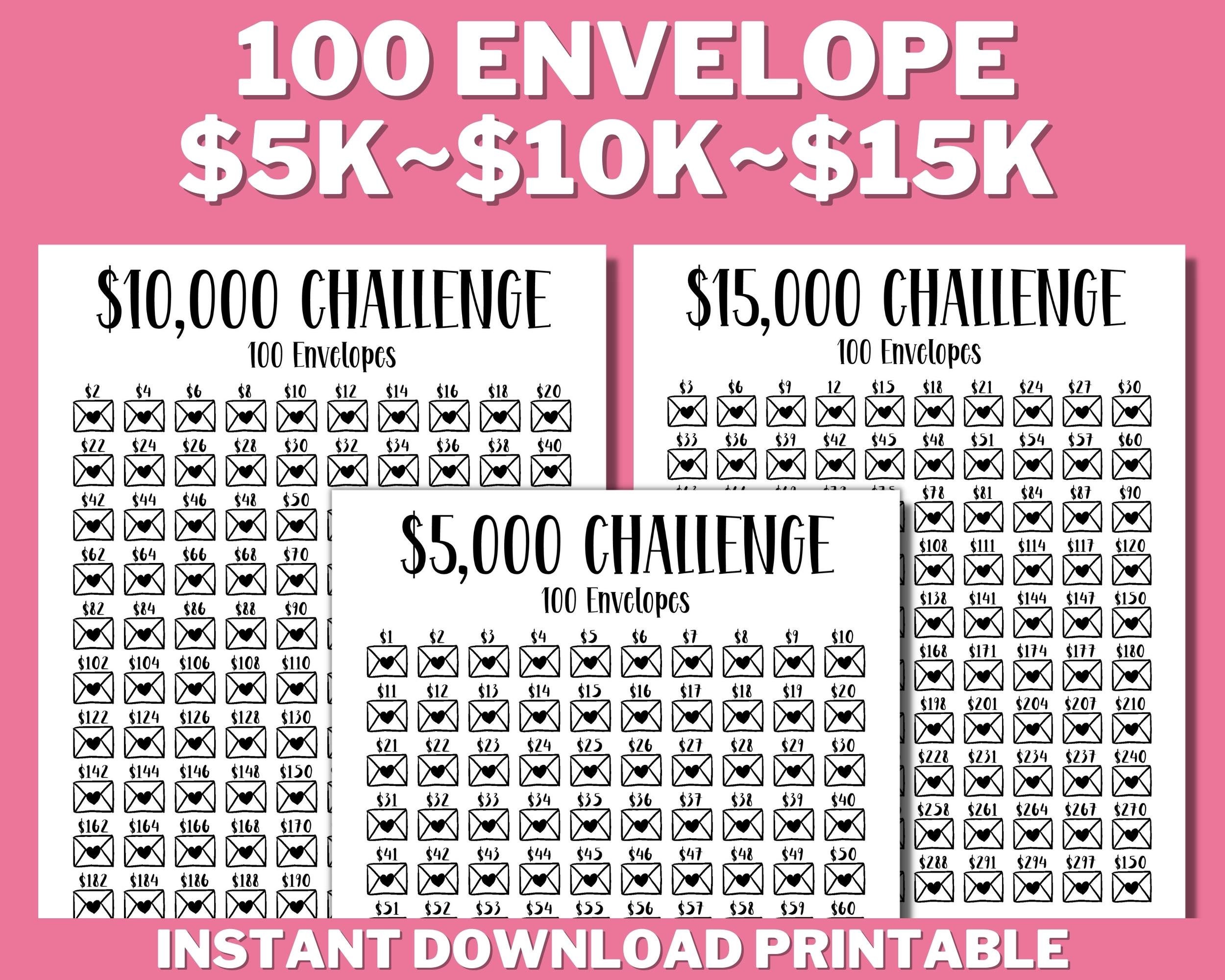PRINTABLE 5K~10K~15K 100 Envelope Challenge Bundle, Saving Trackers ...