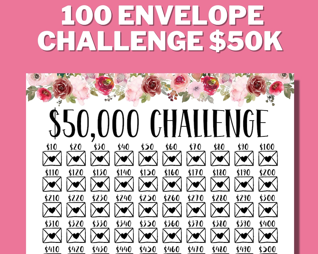 50K 100 ENVELOPE CHALLENGE Printable, 50,000 Saving Tracker, 50K ... 50K 100 ENVELOPE CHALLENGE Printable, 50,000 Saving Tracker, 50K ...