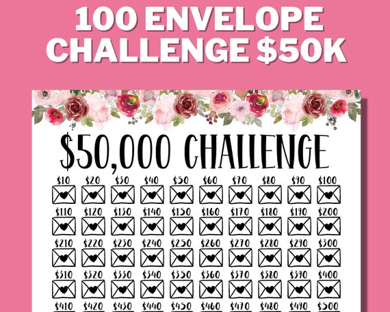 50K 100 ENVELOPE CHALLENGE Printable 50000 Saving Tracker - Etsy