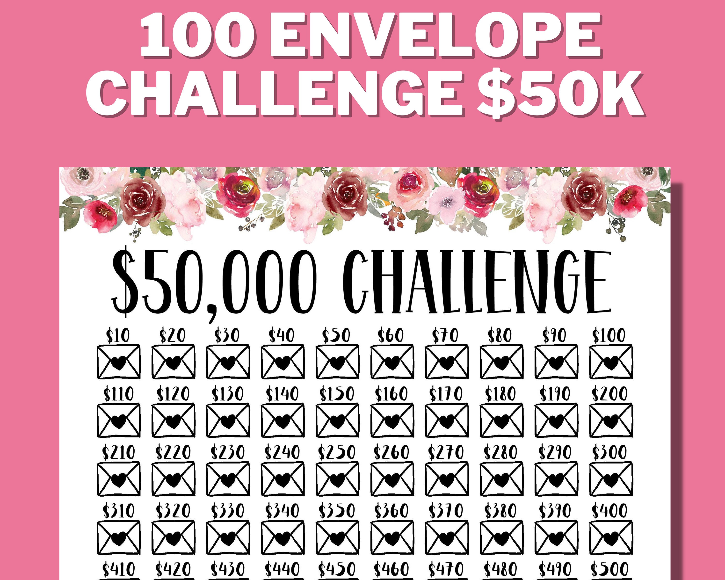 50K 100 ENVELOPE CHALLENGE Printable 50000 Saving Tracker - Etsy