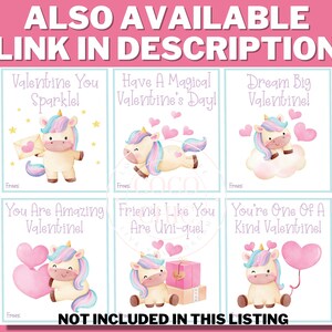 Rainbow Unicorn Valentine's Day Cards for Kids PRINTABLE, Unicorn ...