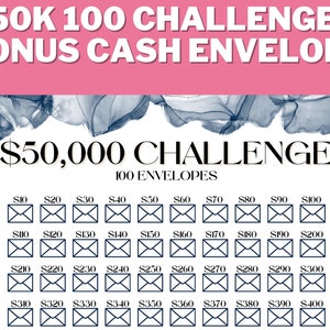 50K 100 Envelope Saving Challenge PRINTABLE, 50000 Savings Tracker ...