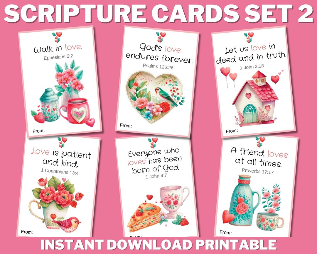 Bible Verse Valentine Cards PRINTABLE, Valentines Scripture Cards ...
