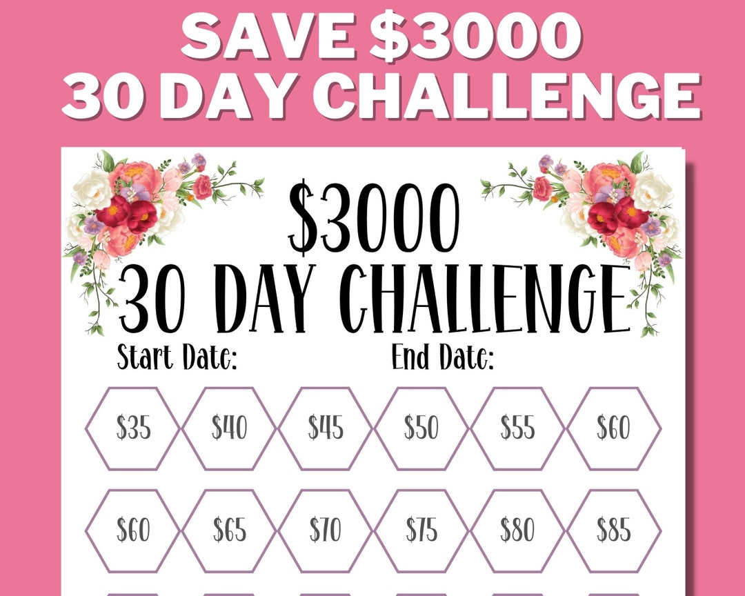 3K 30 DAY CHALLENGE Printable, 3000 Money Saving Tracker, 3K Challenge ...