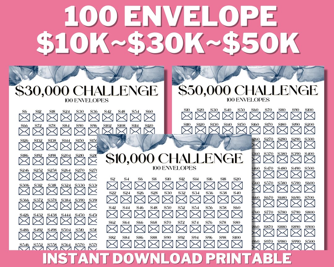 PRINTABLE 10K~30K~50K 100 Envelope Challenge Bundle, Saving Tracker ...