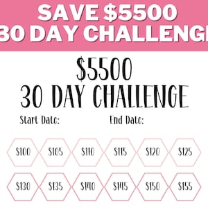 5500 30 DAY CHALLENGE Printable, 5500 Saving Challenge, Financial Goal ...