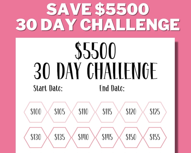 5500 30 DAY CHALLENGE Printable, 5500 Saving Challenge, Financial Goal ...
