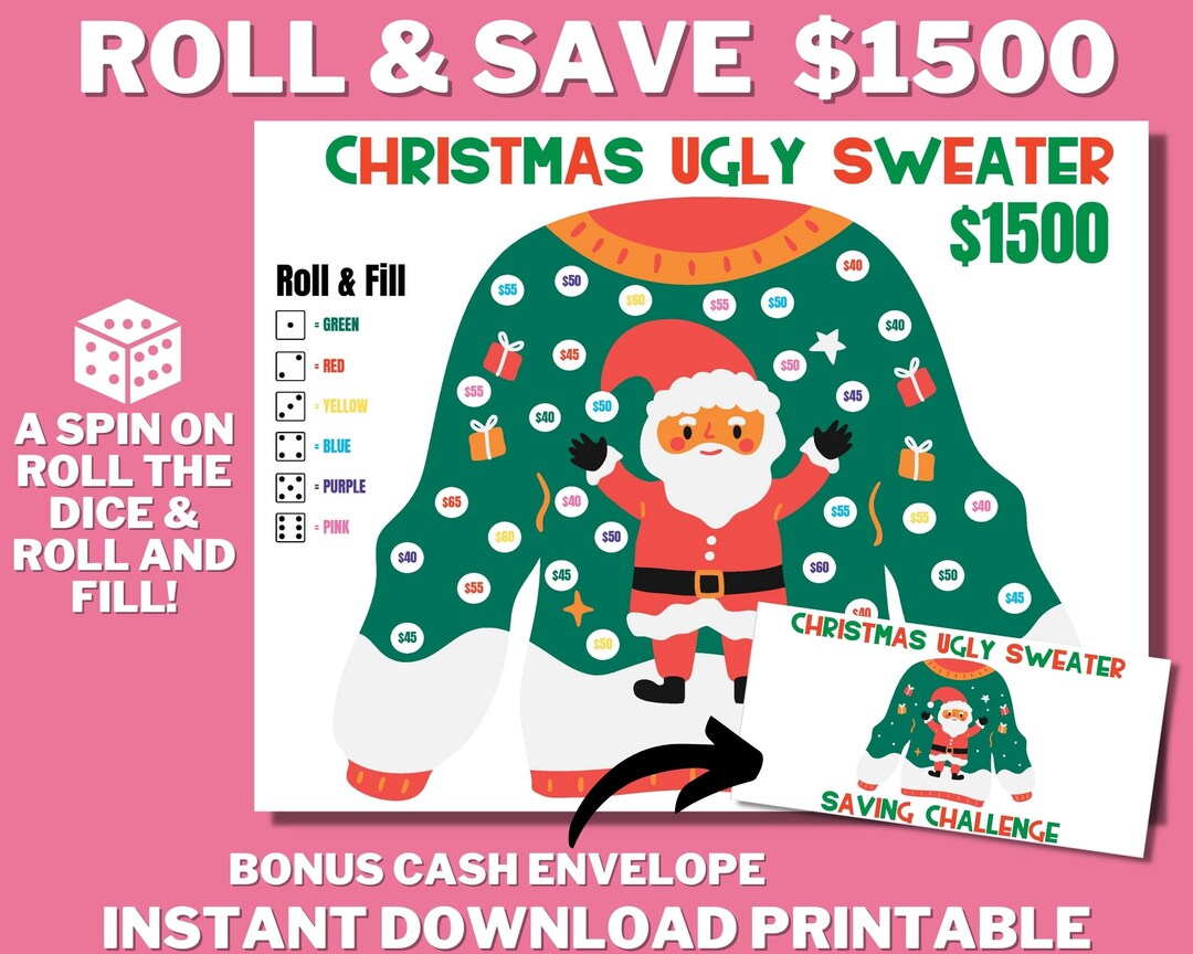 Christmas Holiday Ugly Sweater PRINTABLE, Roll the Dice, Cash Envelope ...