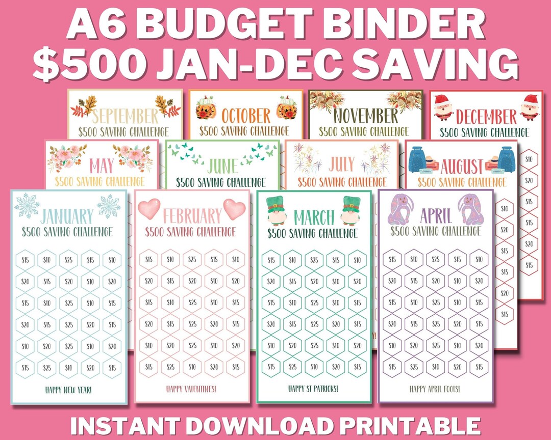 500 A6 Mini Savings Challenge Trackers PRINTABLE, 30 Day Challenges ...