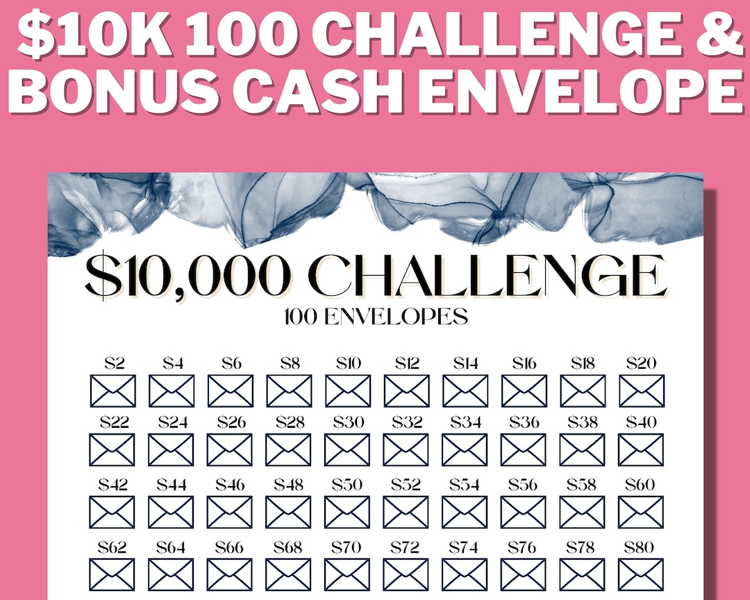 10K 100 ENVELOPE CHALLENGE Printable, 10,000 Saving Tracker, 10K ...