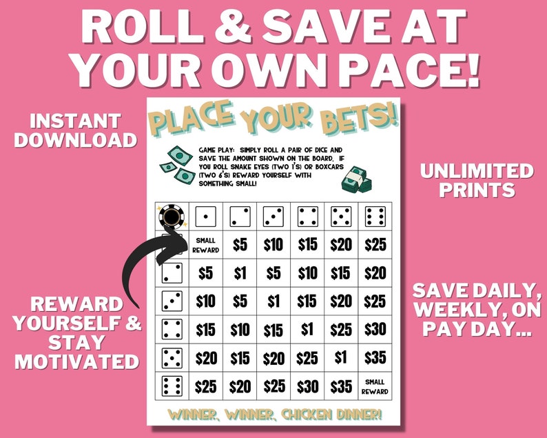 Casino Money Saving Challenge PRINTABLE Roll Dice Savings - Etsy