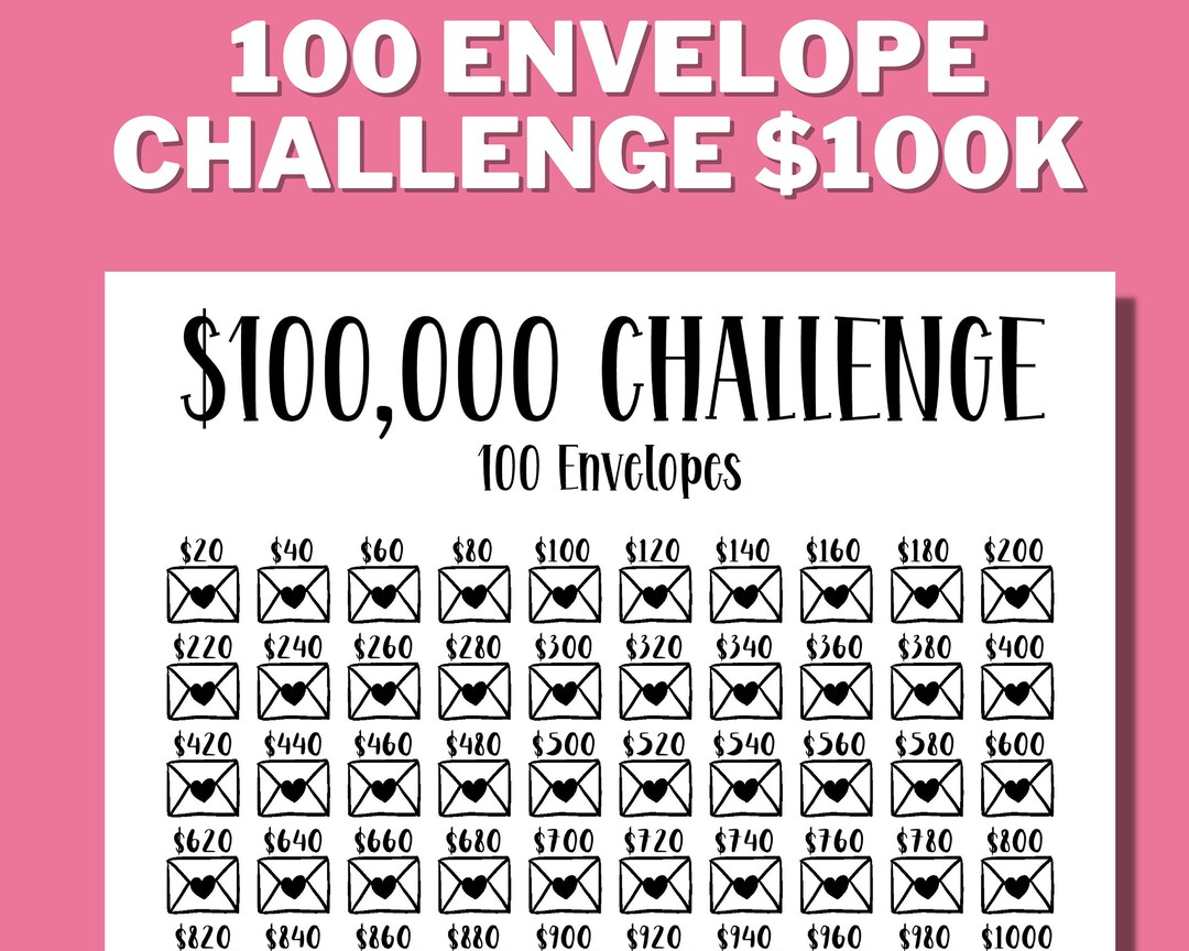 100K 100 ENVELOPE CHALLENGE Printable 100000 Saving Tracker 100K