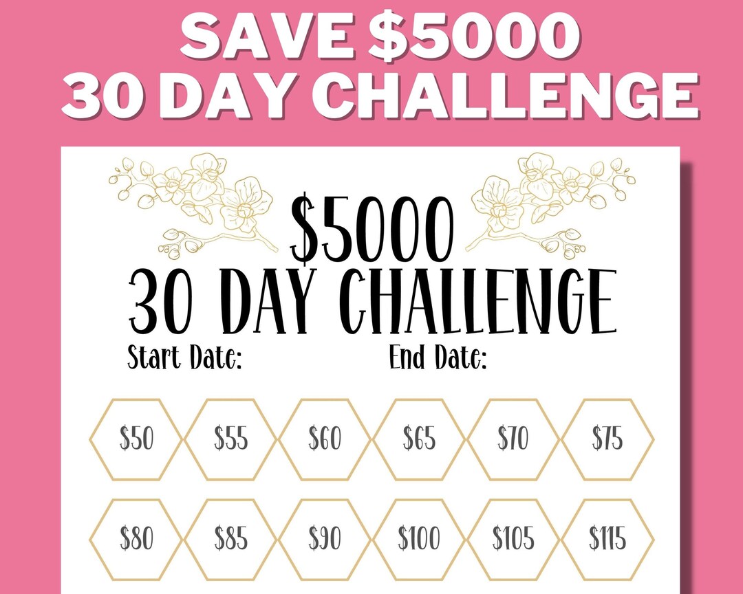 5K 30 Day Challenge PRINTABLE, 5000 Savings Challenge, Money Saving, 5K ...