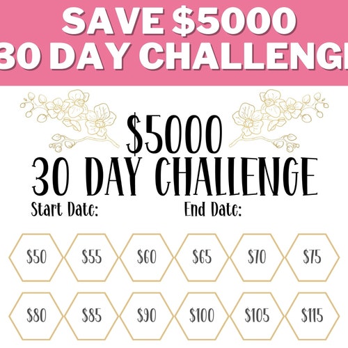 5K 30 Day Challenge PRINTABLE 5000 Savings Challenge Money - Etsy