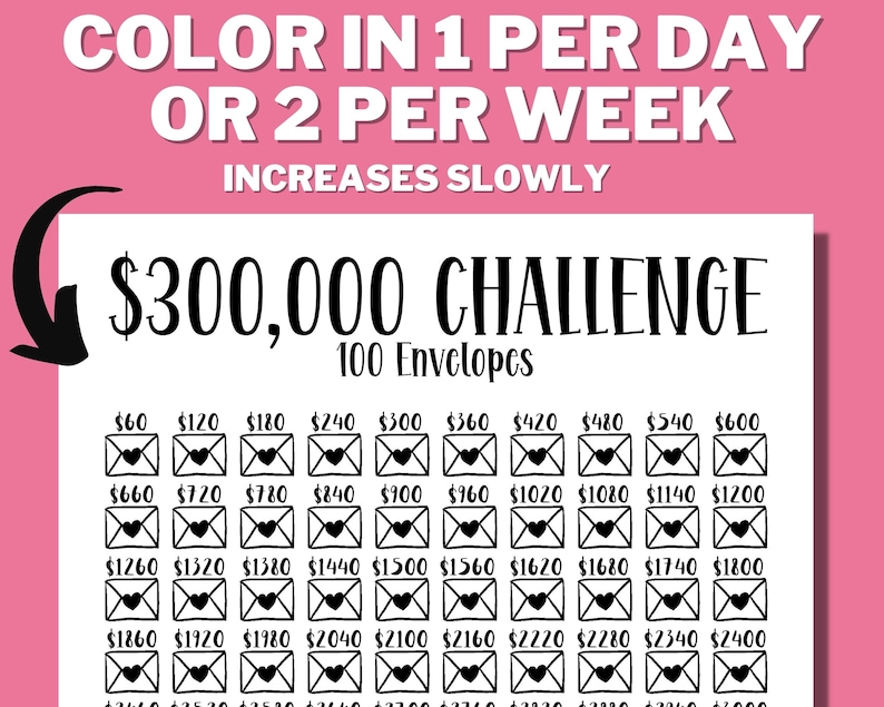 300K 100 ENVELOPE CHALLENGE Printable, 300000 Saving Tracker, 300K ...