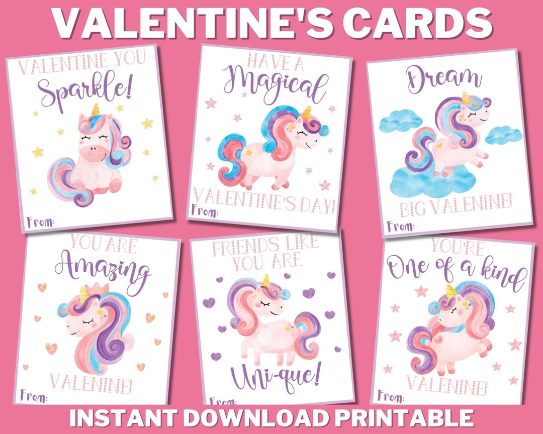 Rainbow Unicorn Valentine's Day Cards for Kids PRINTABLE - Etsy