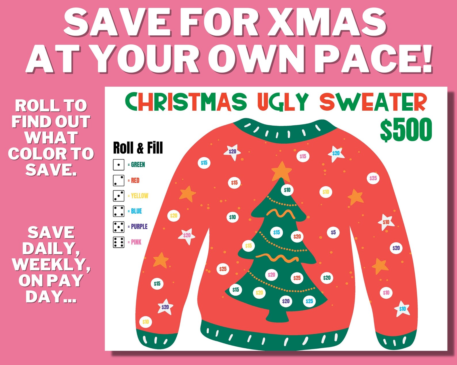 Christmas Holiday Ugly Sweater PRINTABLE Roll the Dice Cash - Etsy