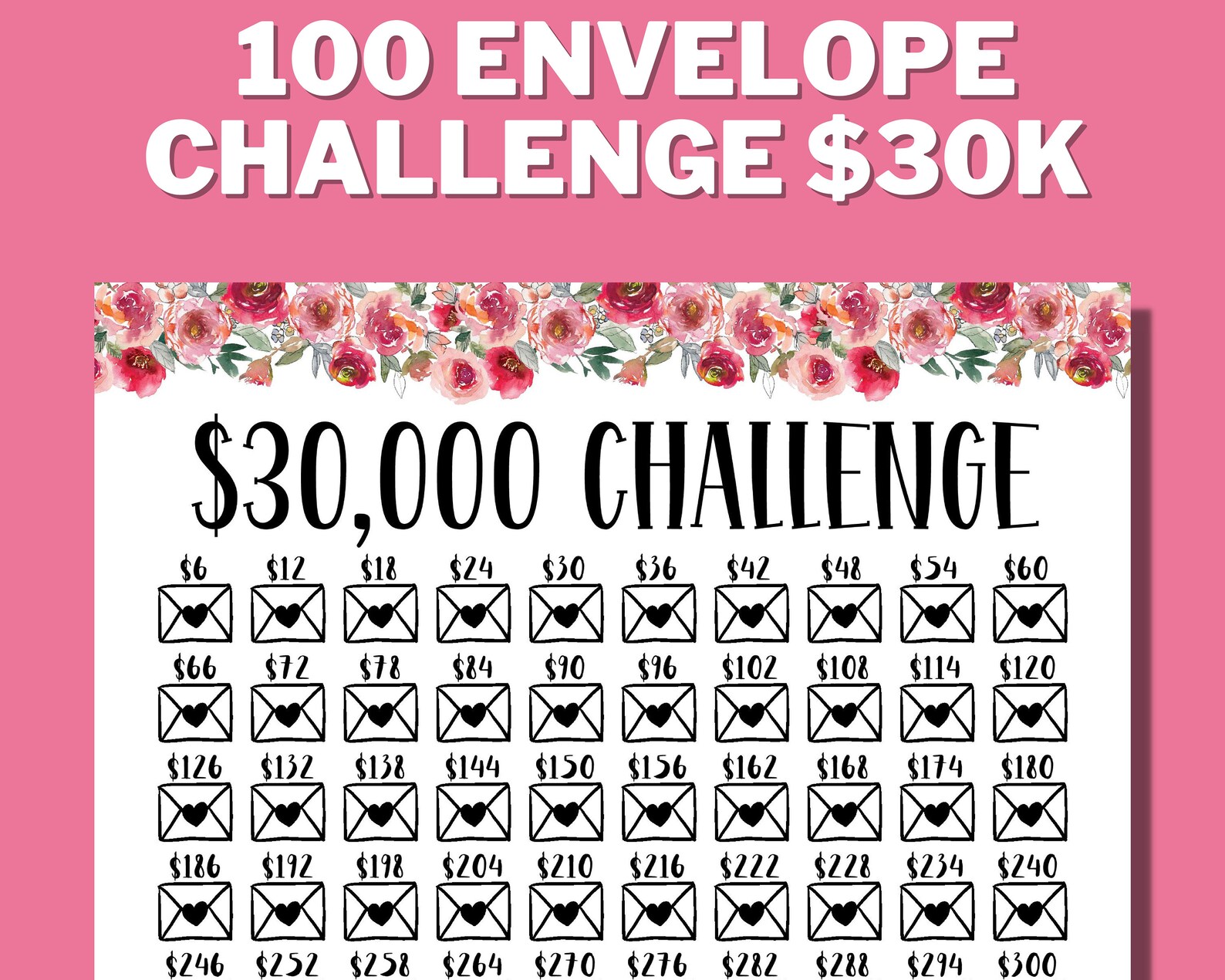 30K 100 ENVELOPE CHALLENGE Printable 30000 Saving Tracker - Etsy