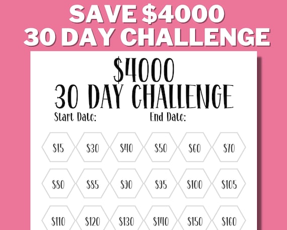 4K 30 DAY CHALLENGE Printable 4000 Savings Challenge 4K - Etsy