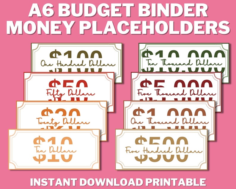 PRINTABLE Money Placeholders for A6 Budget Binders A6 Cash - Etsy