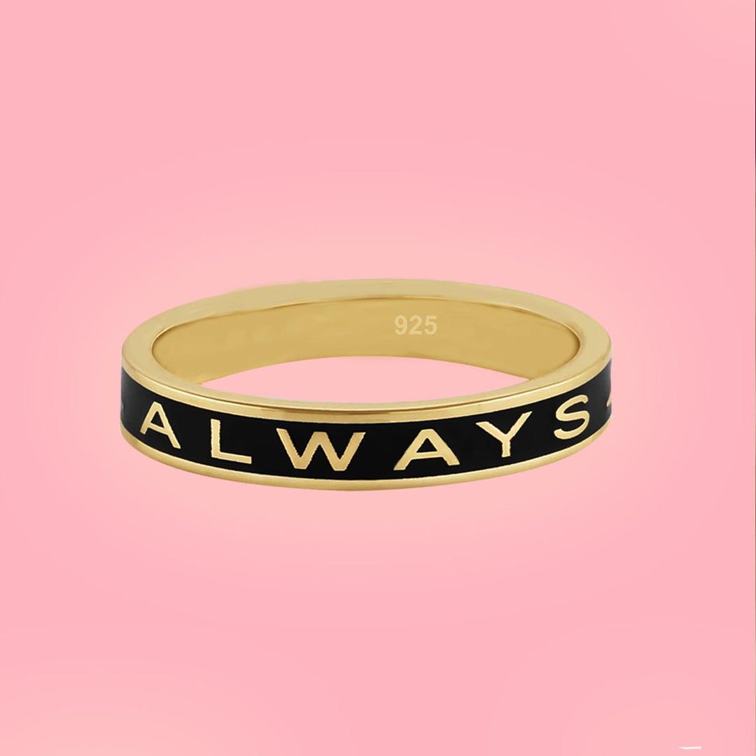 925 Silver Always Ring, Black Enamel Band, Promise Jewelry - Etsy