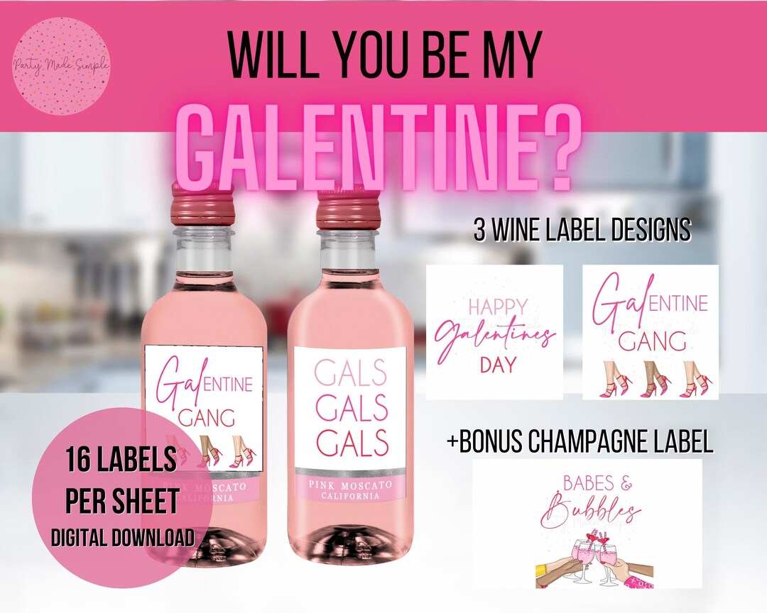 Galentine's Mini Wine Label, Wine Printable, Galentine's Day Mini ...