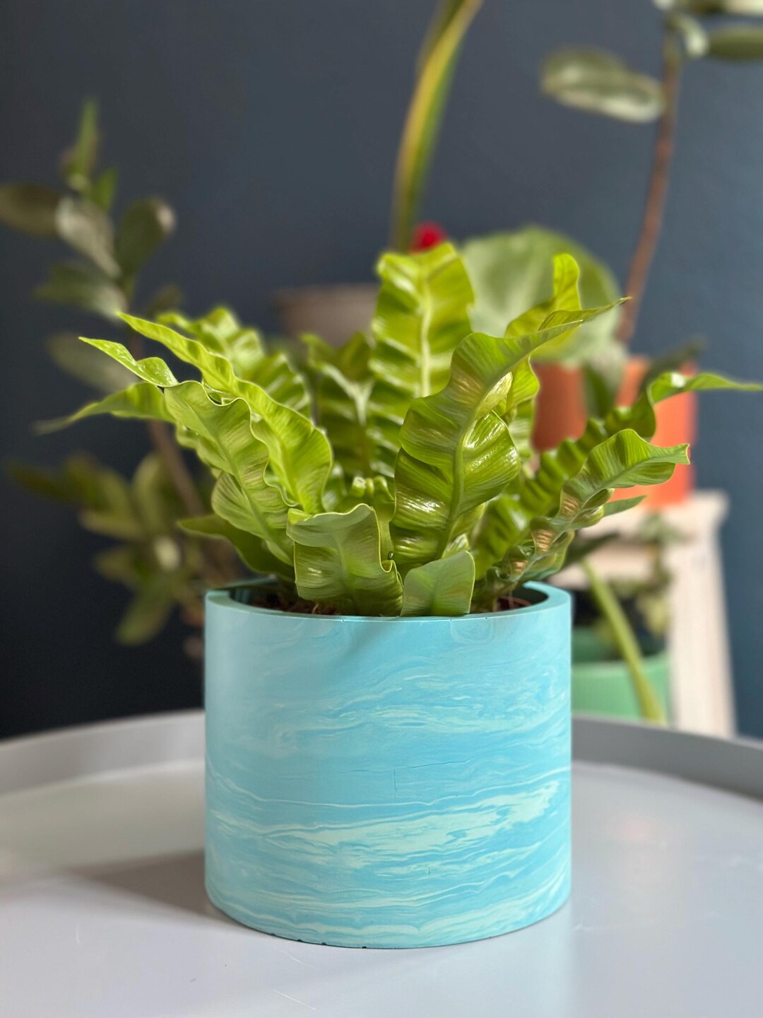 Jesmonite Indoor Plant Pot Holder in Blue and Green Gradient. - Etsy