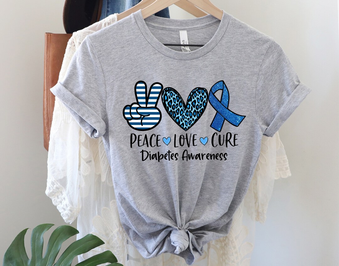 Diabetes Awareness Shirt, Diabetes Shirt, Peace Love Cure Shirt, Type 1 ...