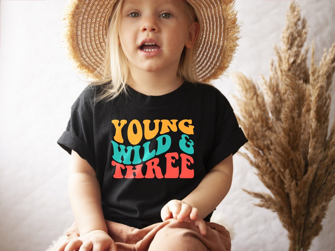 3rd Birthday Shirt, Groovy 3rd Birthday, Young Wild and Three, Third Birthday Party Shirt, Three ...