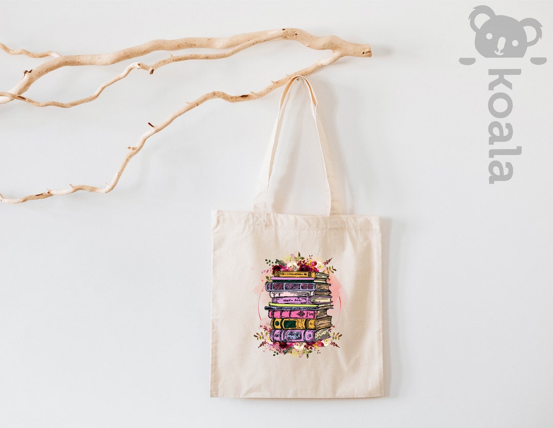 Cute Flower Tote Bag, Books With Flowers Tote Bag, Librarian Tote Bag ...