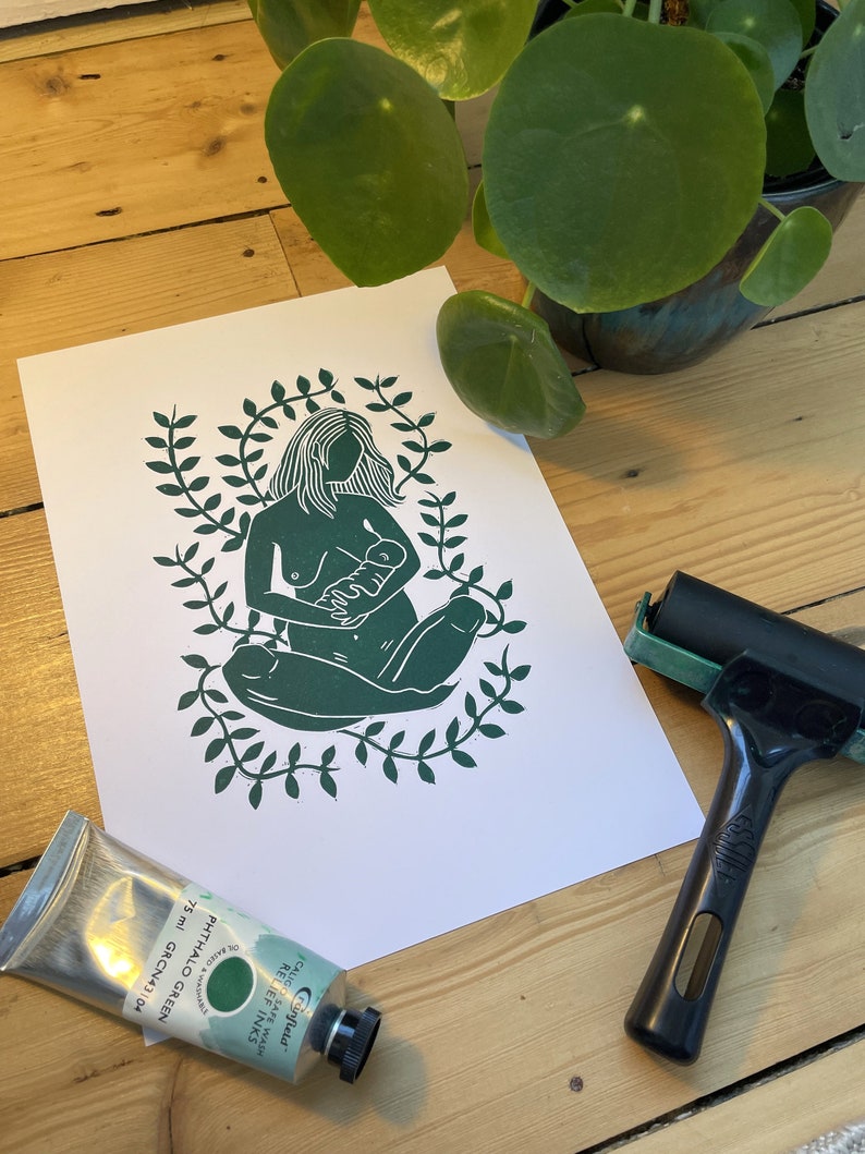 Mother and Baby Lino Print - Etsy UK