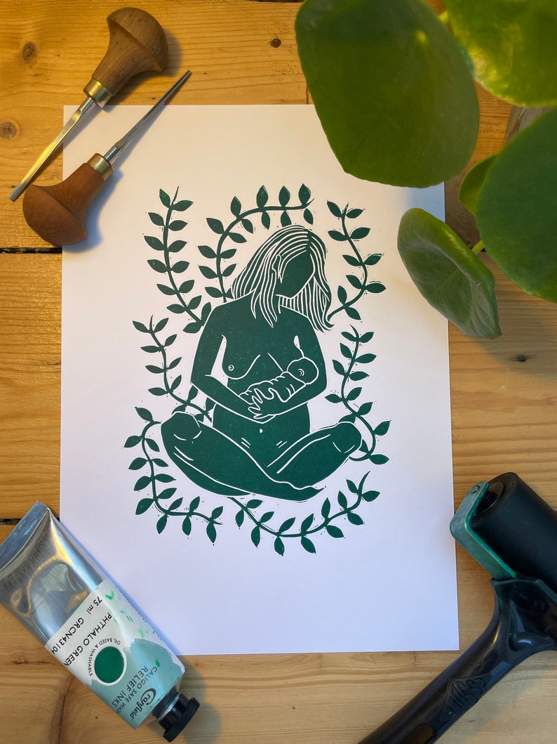 Mother and Baby Lino Print - Etsy UK