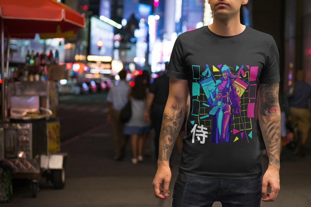 Vaporwave Female Samurai Onna-musha Tee | Oni Facemask Shirt | Hanya ...